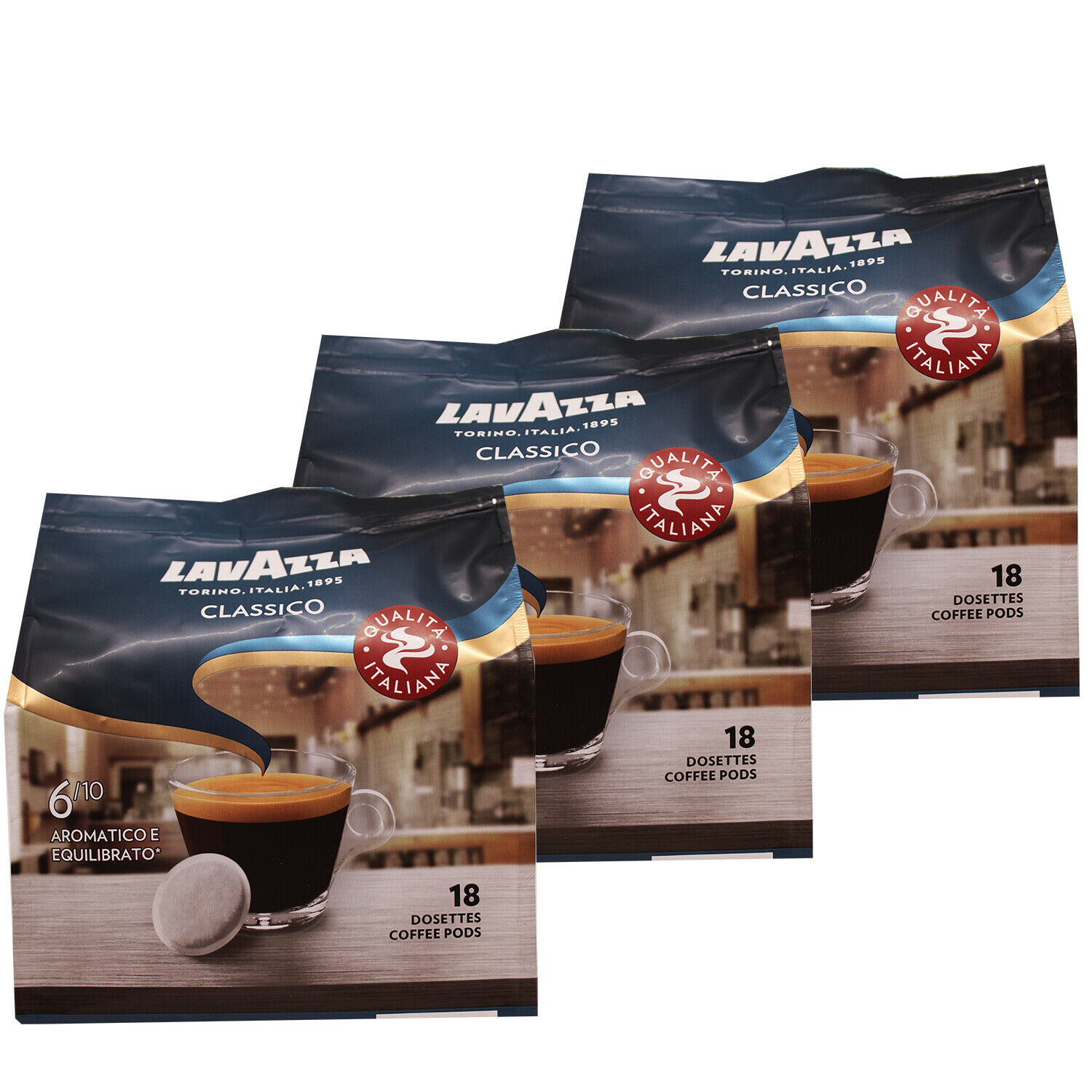 3x Lavazza Classico Italian Coffee Pods - 18 Pods - 125g. / 4.4 oz ...